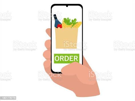 손은 스마트 폰을 잡고 응용 프로그램에서 음식을 주문합니다 비접촉식 배송 및 쇼핑 개념 확보 개념에 대한 스톡 벡터 아트 및 기타 이미지 Istock
