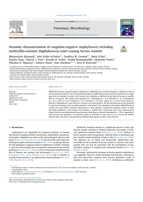 Pdf Genomic Characterization Of Coagulase Negative Staphylococci Including Methicillin