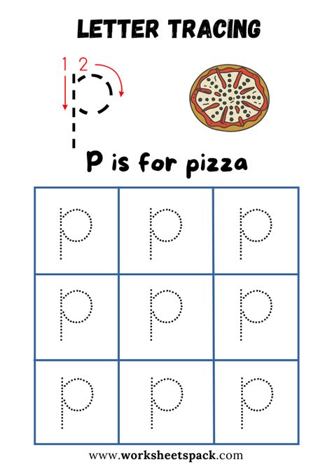 Lowercase Letter P Tracing Worksheet Printable P Is For Pizza