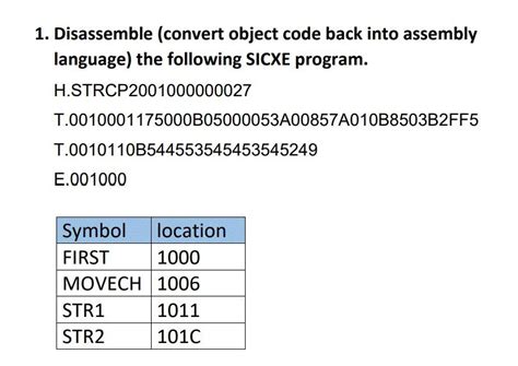 Solved 1 Disassemble Convert Object Code Back Into