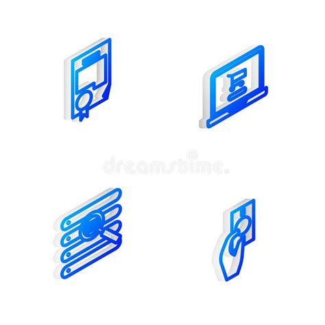 Set Isometric Line Shopping Cart On Laptop Certificate Template Search Browser Window And Hand