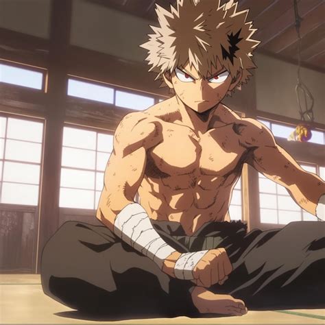 Katsuki Bakugo The Explosive Hero Flexing His Muscles Premium Ai Generated Image