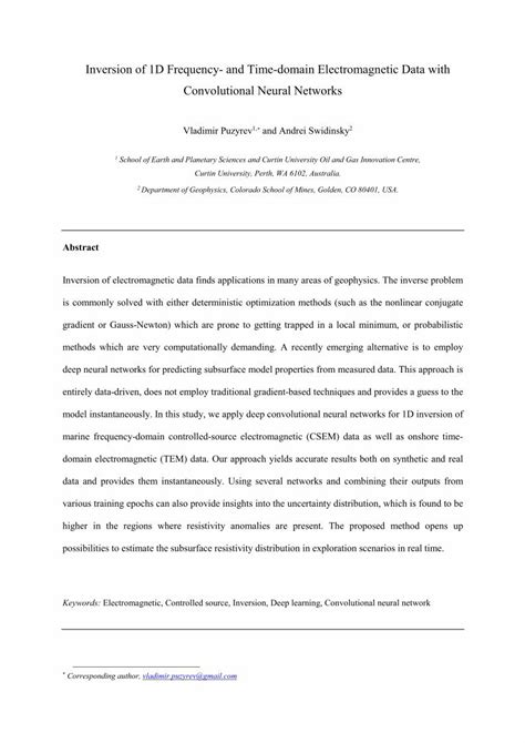 Pdf Inversion Of 1d Frequency And Time Domain Electromagnetic