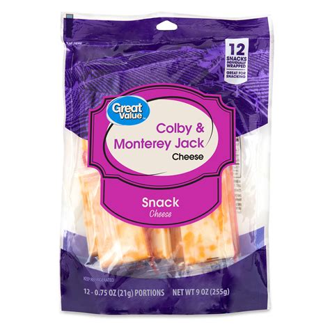 Great Value Colby & Monterey Jack Snack Cheese, (Plastic Packaging ...