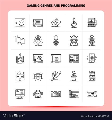 Outline 25 Gaming Genres And Programming Icon Set Vector Image