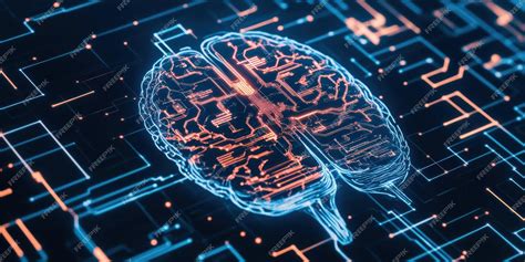 Futuristic digital brain illustration with circuit patterns symbolizing artificial intelligence ...