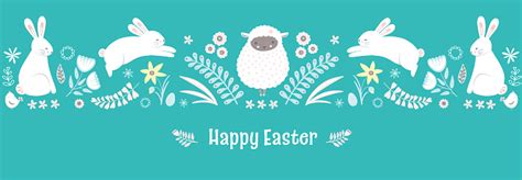 부활절 패턴 토끼와 꽃 벡터 배너 일러스트의 귀여운 봄 휴가 국경 디자인 부활제에 대한 스톡 벡터 아트 및 기타 이미지 부활제 양 새끼 0명 Istock