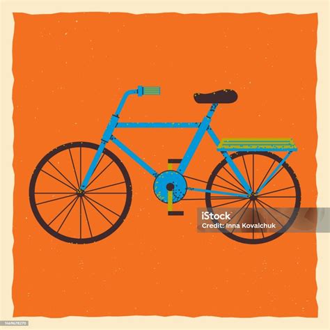 파란 자전거 수하물 선반이 있는 자전거가 있는 정사각형 템플릿입니다 그런 지 스타일의 정사각형 템플릿입니다 그런지 이미지 기법에