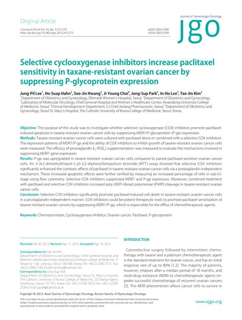 Pdf Selective Cyclooxygenase Inhibitors Increase Paclitaxel Sensitivity In Taxane Resistant