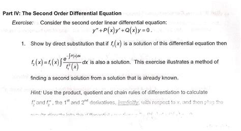 Solved Consider The Second Order Linear Differential