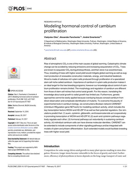 Pdf Modeling Hormonal Control Of Cambium Proliferation