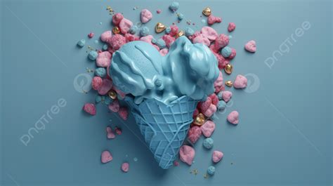 3d 렌더링에서 파란색 하트 모양의 아이스크림의 평평한 위치 심장 3d 사랑 3d 사랑의 상징 배경 일러스트 및 사진 무료