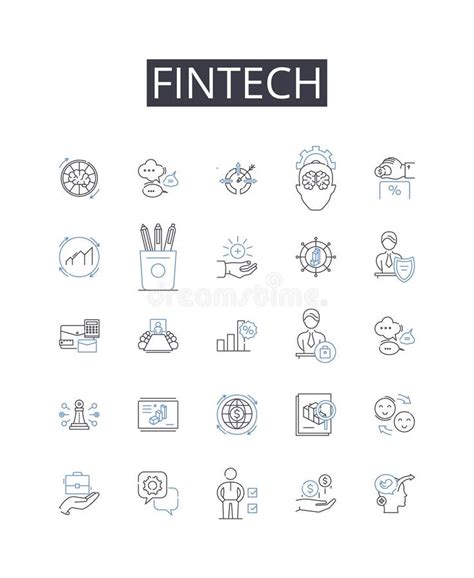 Fintech Line Icons Collection Digital Banking Financial Technology Electronic Payment Systems
