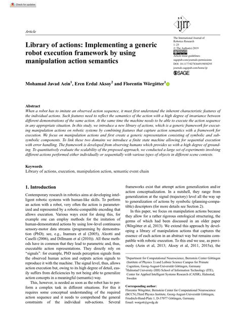 Pdf Library Of Actions Implementing A Generic Robot Execution Framework By Using Manipulation