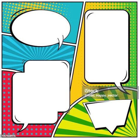 추상 창조적인 개념 벡터 만화 팝 아트 스타일 빈 구름 기둥과 고립된 점 배경 레이아웃 템플릿 판매 배너 빈 음성 버블 세트 그림 하프톤도 서 디자인 개체 그룹에 대한 스톡