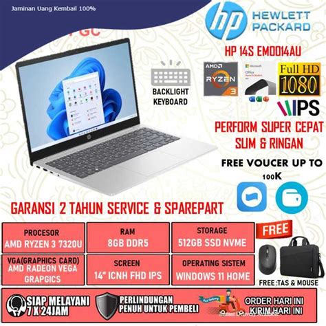 Promo Laptop Hp S Em Au Amd Ryzen U Ram Gb Gb Ssd Full Hd Windows Home Ohs