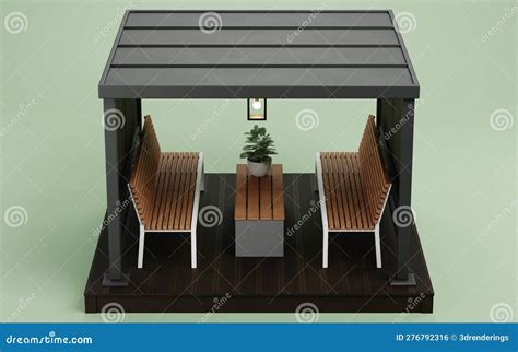 D Render Of Gazebo With Furniture Stock Illustration Illustration Of Realistic Pergola
