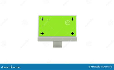 Computer Monitor With Keyboard And Mouse On A White Background Green Screen Mockup Render 3d