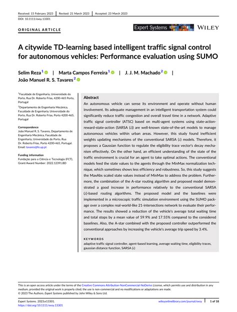 Pdf A Citywide Td‐learning Based Intelligent Traffic Signal Control For Autonomous Vehicles