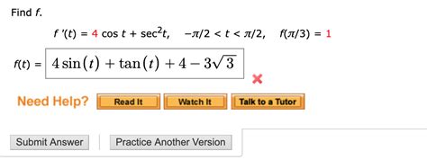 Solved Find f f t 4 cos t sec2t π 2 Solved Find f f t 4 cos t sec2t π 2