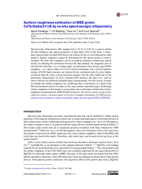 Pdf Surface Roughness Estimation Of Mbe Grown Cdte Gaas 211 B By Ex Situ Spectroscopic