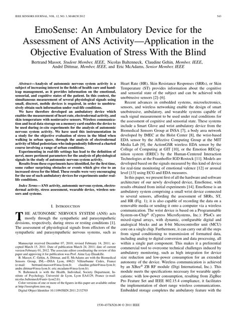 Pdf Emosense An Ambulatory Device For The Assessment Of Ans Activity