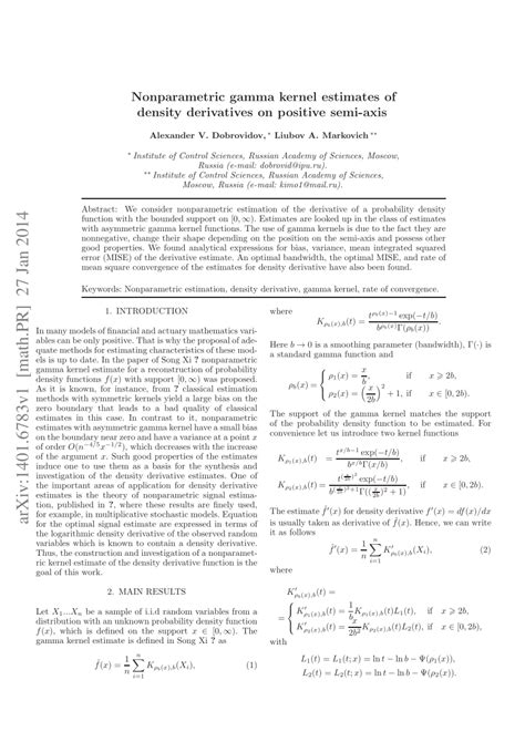 Pdf Nonparametric Gamma Kernel Estimators Of Density Derivatives On