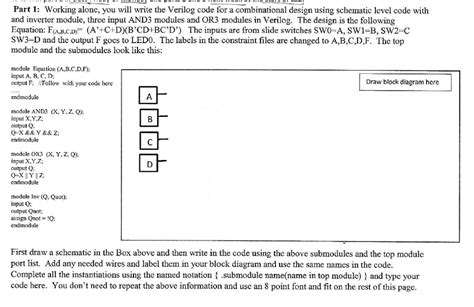 Solved Part 1 Working Alone You Will Write The Verilog