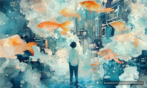 Ai创作图治愈系唯美插画 唯美意境插画 唯美男生插画 七秒鱼插画 唯美鱼风格插画装饰画 二次元梦幻插画 治愈系插画 鱼绘本插画 唯美风插画 梦幻儿插插画 日系插画插画 日系风插画 治愈系原创