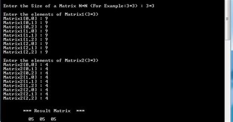 C Sharp Sense C Program To Perform Subtraction On Matrices Using Arrays