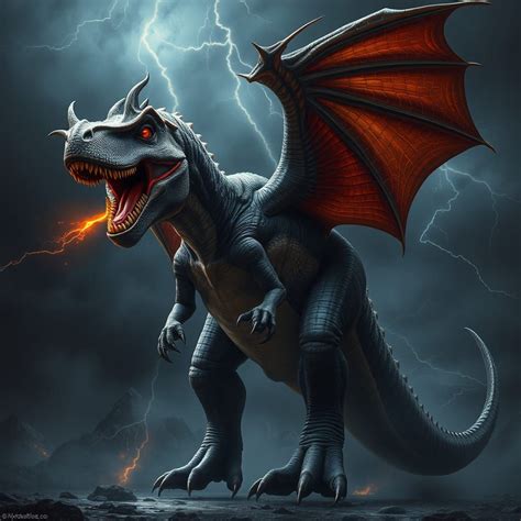 Sinister T Rex Dragon Hybrid Reigns Over Dark Sto Ai Art