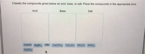 Solved Classify The Compounds Given Below An Acid Base Or Chegg Com