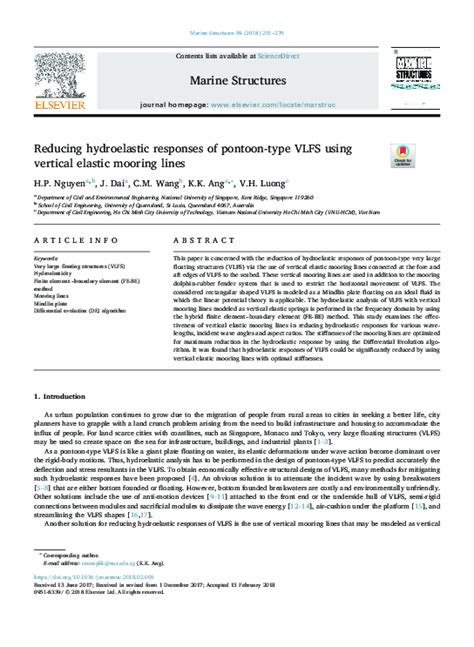Pdf Reducing Hydroelastic Responses Of Pontoon Type Vlfs Using