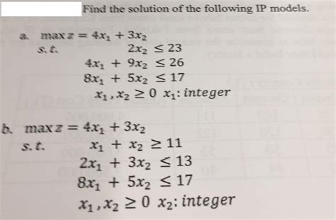 Solved Find The Solution Of The Following IP Models Chegg Com