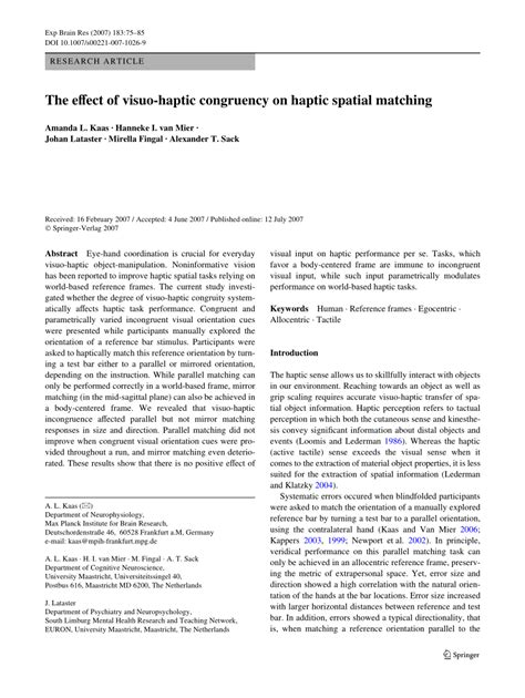 Pdf The Effect Of Visuo Haptic Congruency On Haptic Spatial Matching