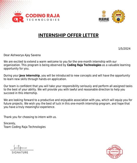 Aishwarya Saxena On Linkedin Internship Codingraja Aicteapproved