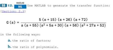 Solved 12 Mailab Use Matlab To Generate The Transfer