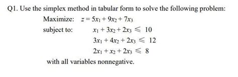 Solved Q1 Use The Simplex Method In Tabular Form To Solve