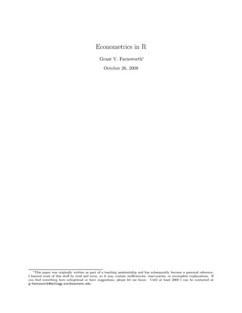 Econometrics In R By Farnsworth Grant V Z Lib Econometrics In R Grant V Farnsworth∗ October
