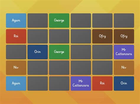 Memory Game Names Matching Pairs