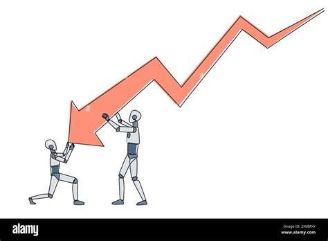 continuous one line drawing two robots holding large arrow charts