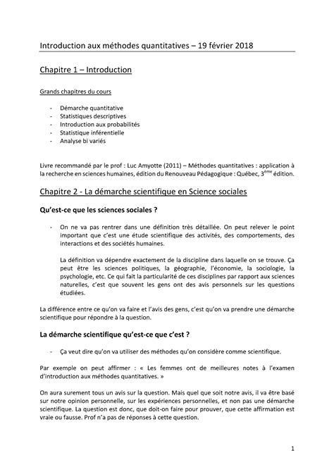 Introduction Aux Méthodes Quantitatives Introduction Aux Méthodes