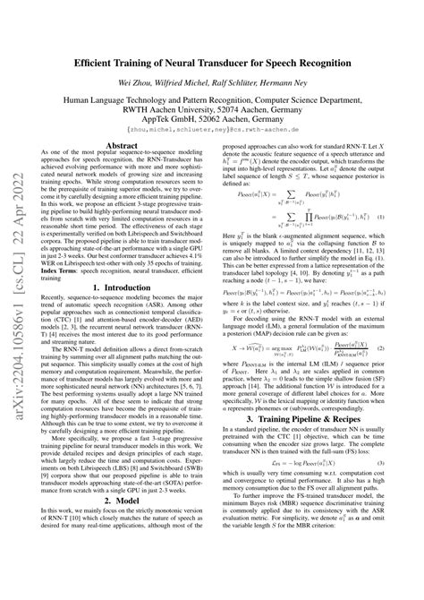 Pdf Efficient Training Of Neural Transducer For Speech Recognition