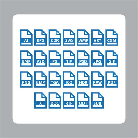 set of file formats icons format of documents and files extension