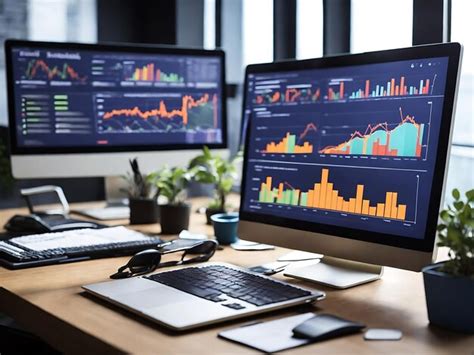 Premium Ai Image Analyst Works On Personal Computer Showing Business Analytics Dashboard With
