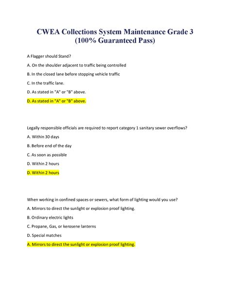 Cwea Collections System Maintenance Grade 3 100 Guaranteed Pass Exams Nursing Docsity