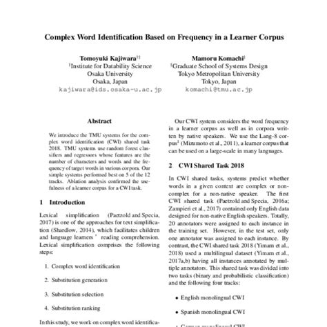 Complex Word Identification Based On Frequency In A Learner Corpus