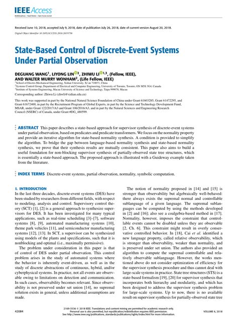 Pdf State Based Control Of Discrete Event Systems Under Partial