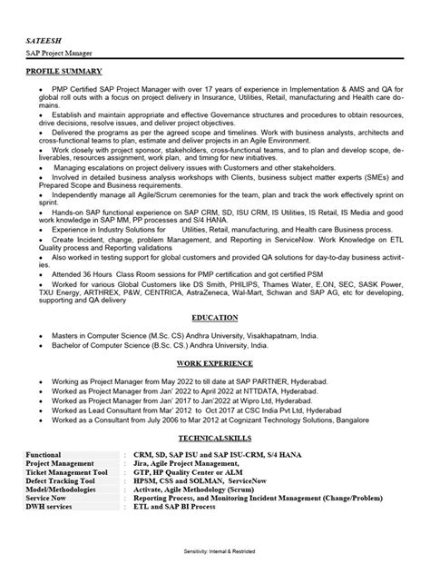 sateesh sap project manager pdf customer relationship management