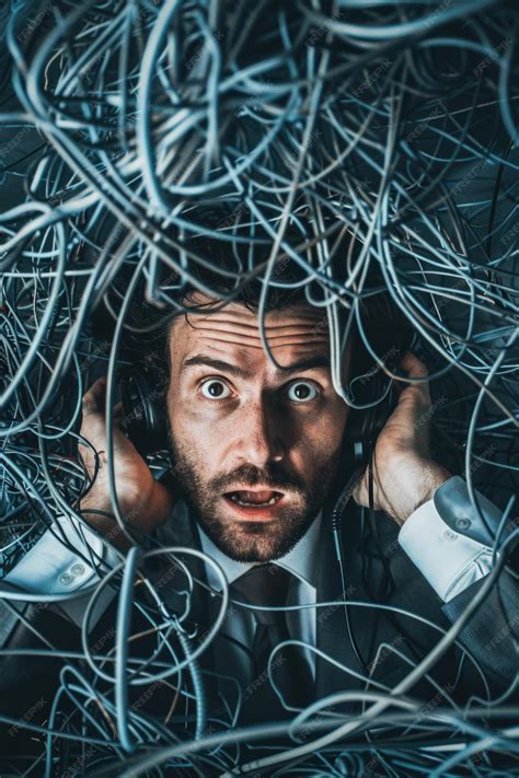Premium Photo A Man In A Suit Standing Among Wires Perfect For